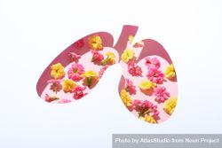 Lung shape cut out of paper with bronchus with flowers underneath ...