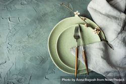 Top View Of Silverware On Spring Table Setting Blooming Tree Branch On ...