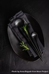 Sleek Table Setting In Dark Color With Rosemary Sprig - Free Photo ...