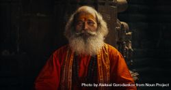 Authentic Shot of An Indian Mature Monk Blowing a Conch Shell in an ...