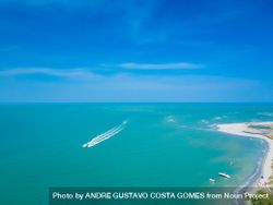 Aerial Shot Of Boat Going Through Water In Clear Brazilian Waters ...