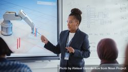 Teacher Giving a Lesson to Diverse Students and Pointing at Robotic ...