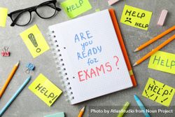 Looking Down At Open Note Surrounded By Post Its And Stationary - Free ...