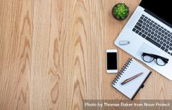 Wooden Desktop With Basic Technology And Stationery For Work - Free ...